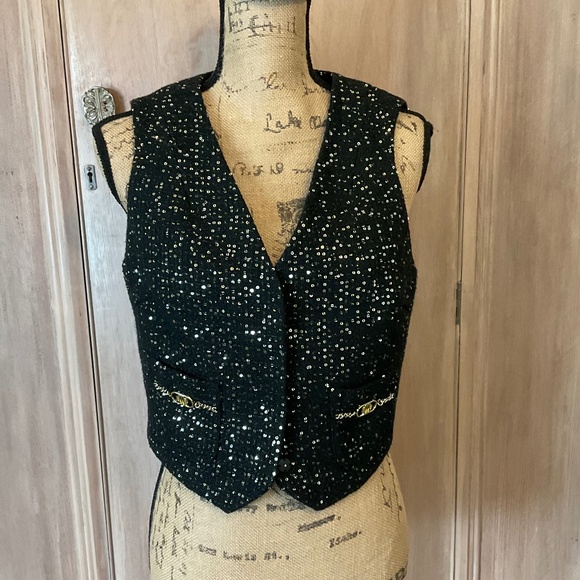 Maje | Jackets & Coats | Maje Sequined Tweed Vest Black Gold Lady Quiet ...